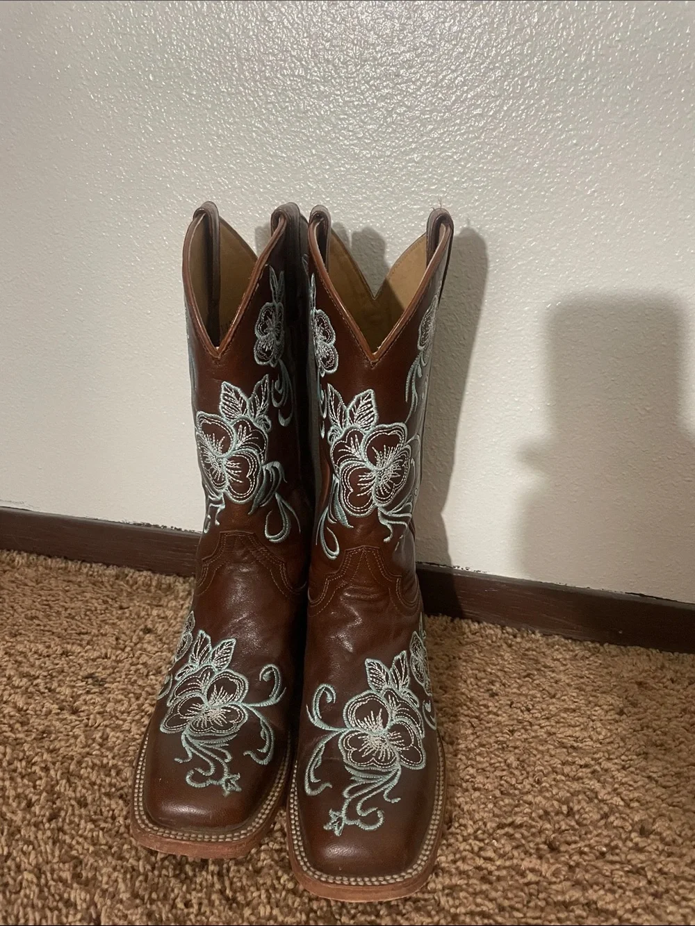 Shyanne | Shoes | Shyanne Brown Western Boots With Light Blue Floral ...